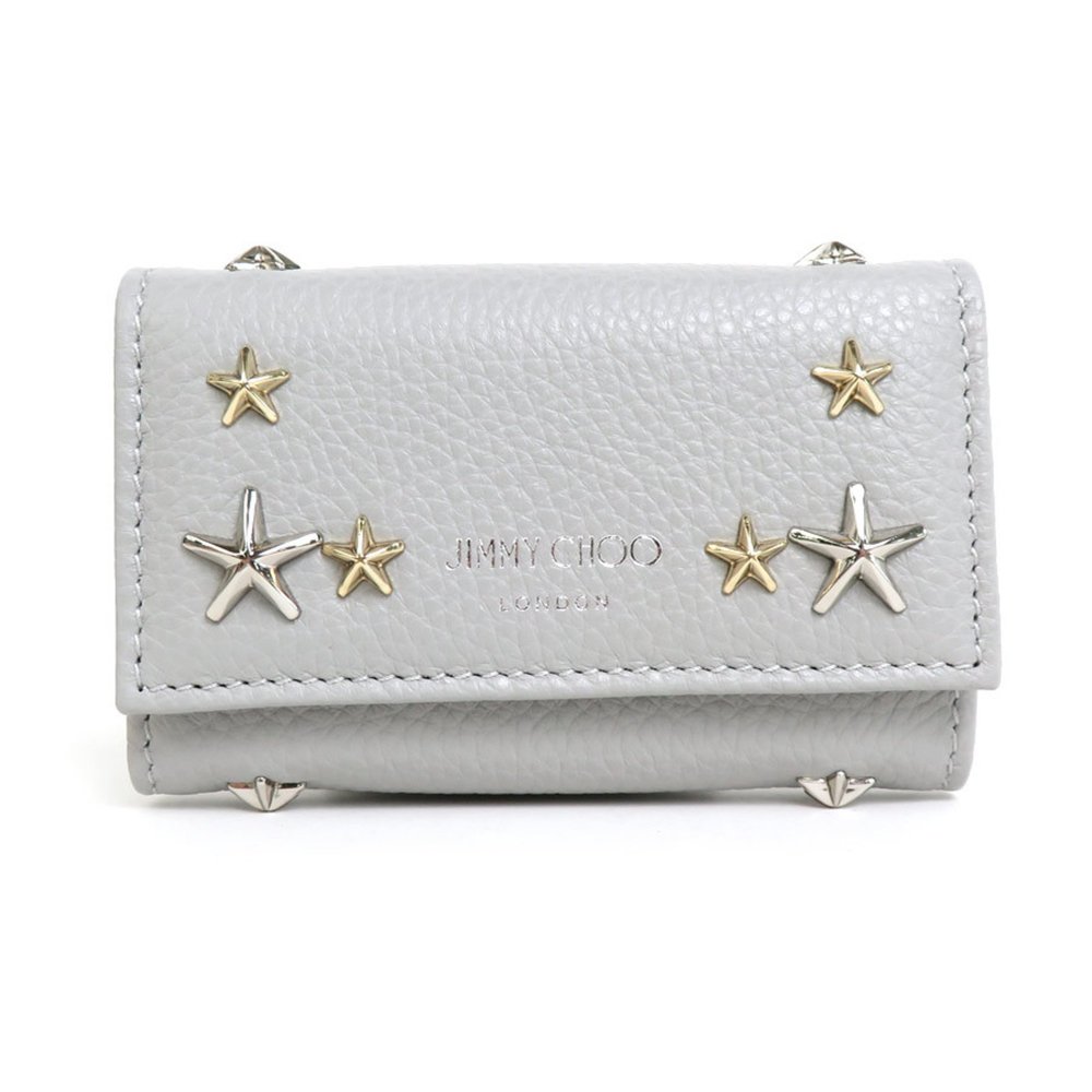 Jimmy Choo Key Case Leather/Metal Light Gray Unisex - Gem